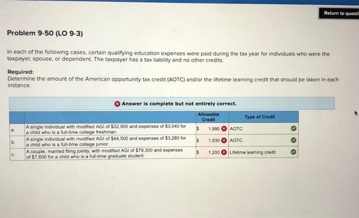 Solved Return to questi Problem 9-50 (LO 9-3) In each of the | Chegg.com