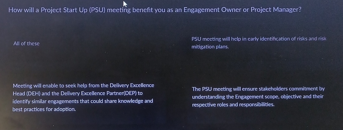 Solved How will a Project Start Up (PSU) ﻿meeting benefit | Chegg.com