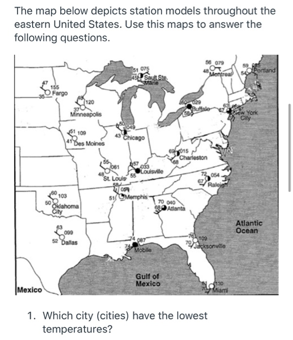 The map below depicts station models throughout the | Chegg.com