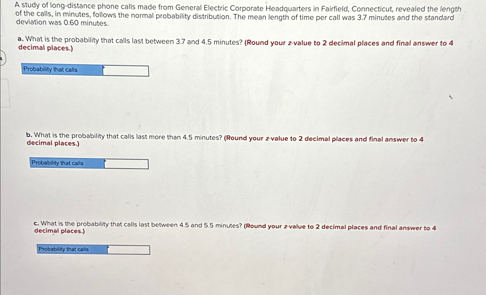Solved A study of long-distance phone calls made from | Chegg.com