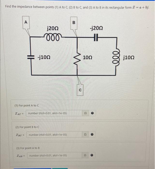 Solved Find the impedance between points (1) A to C, (2) B | Chegg.com
