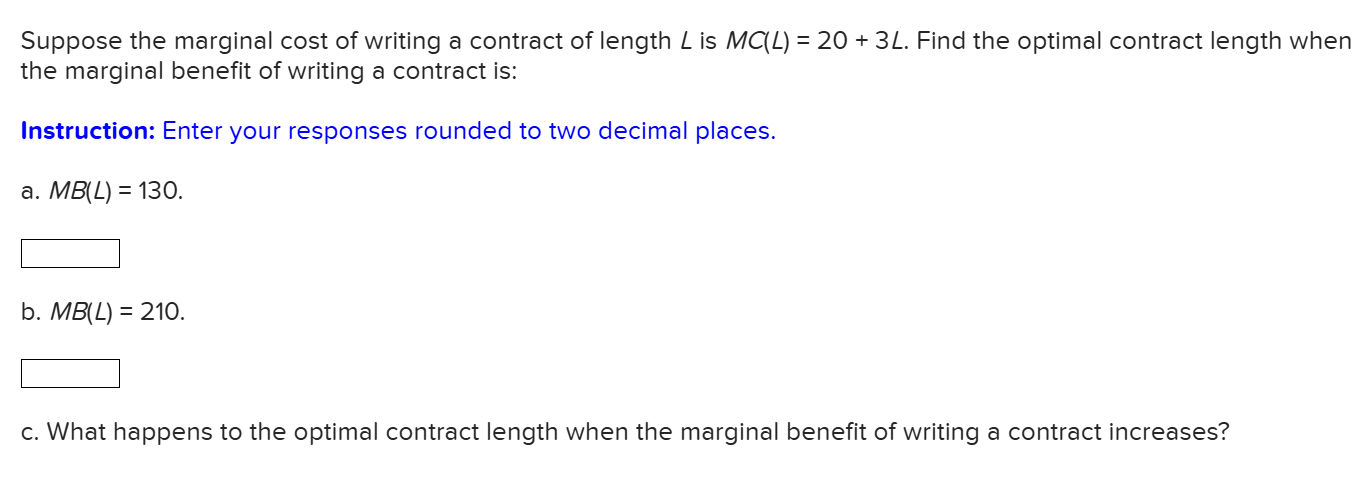 Solved Suppose the marginal cost of ﻿writing a contract of | Chegg.com