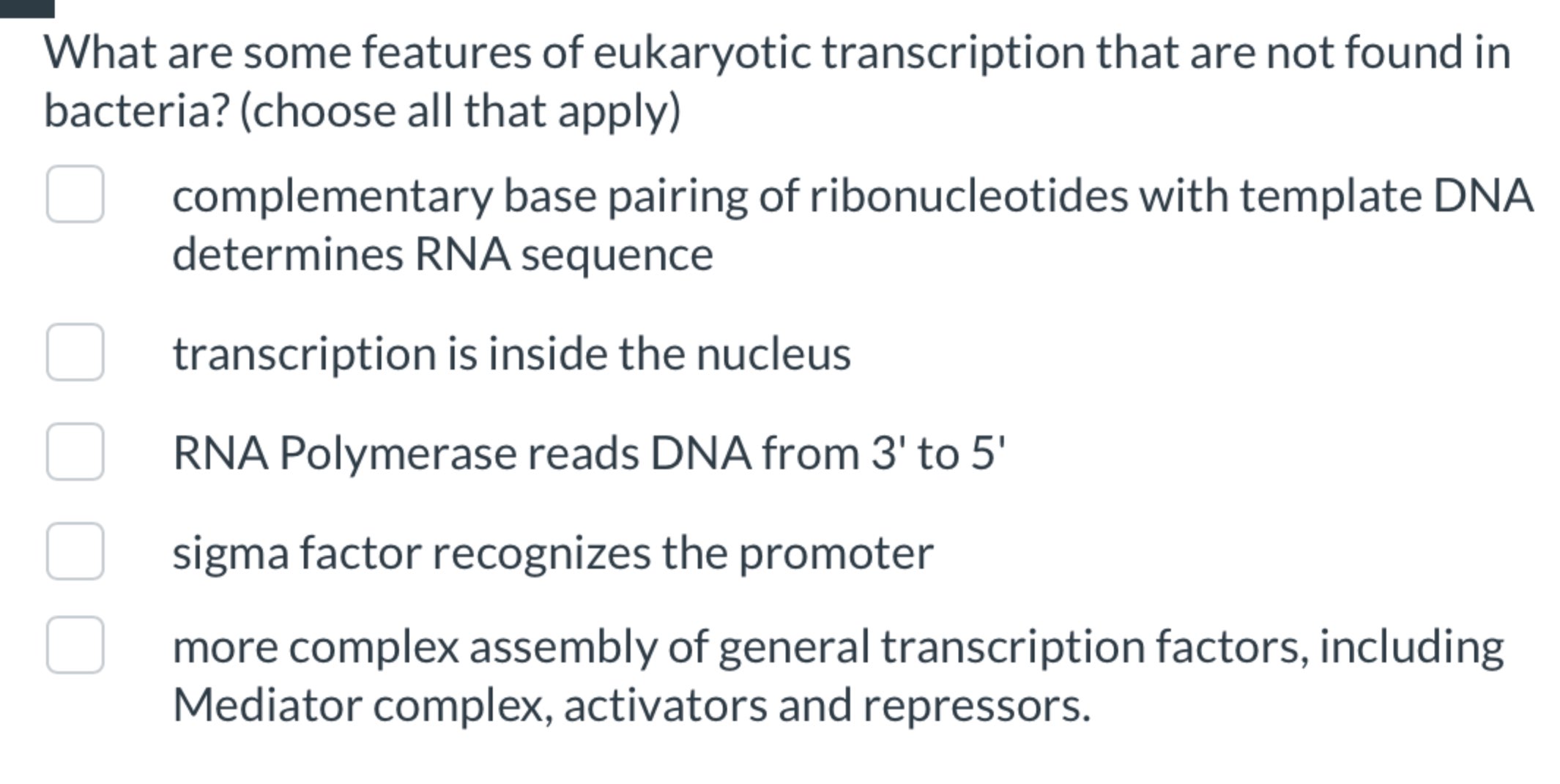 Solved What are some features of eukaryotic transcription | Chegg.com