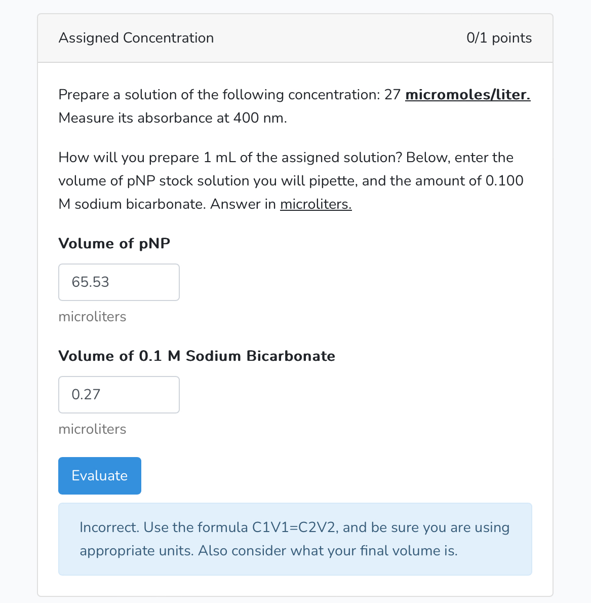 Solved Assigned Concentration0/1 ﻿pointsPrepare a solution | Chegg.com