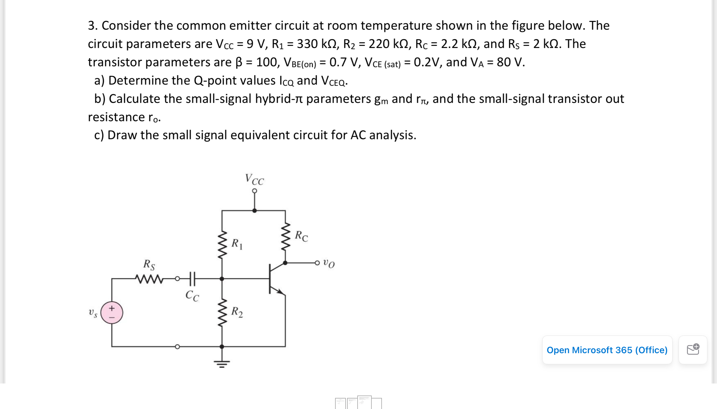 Solved Consider the common emitter circuit at room | Chegg.com
