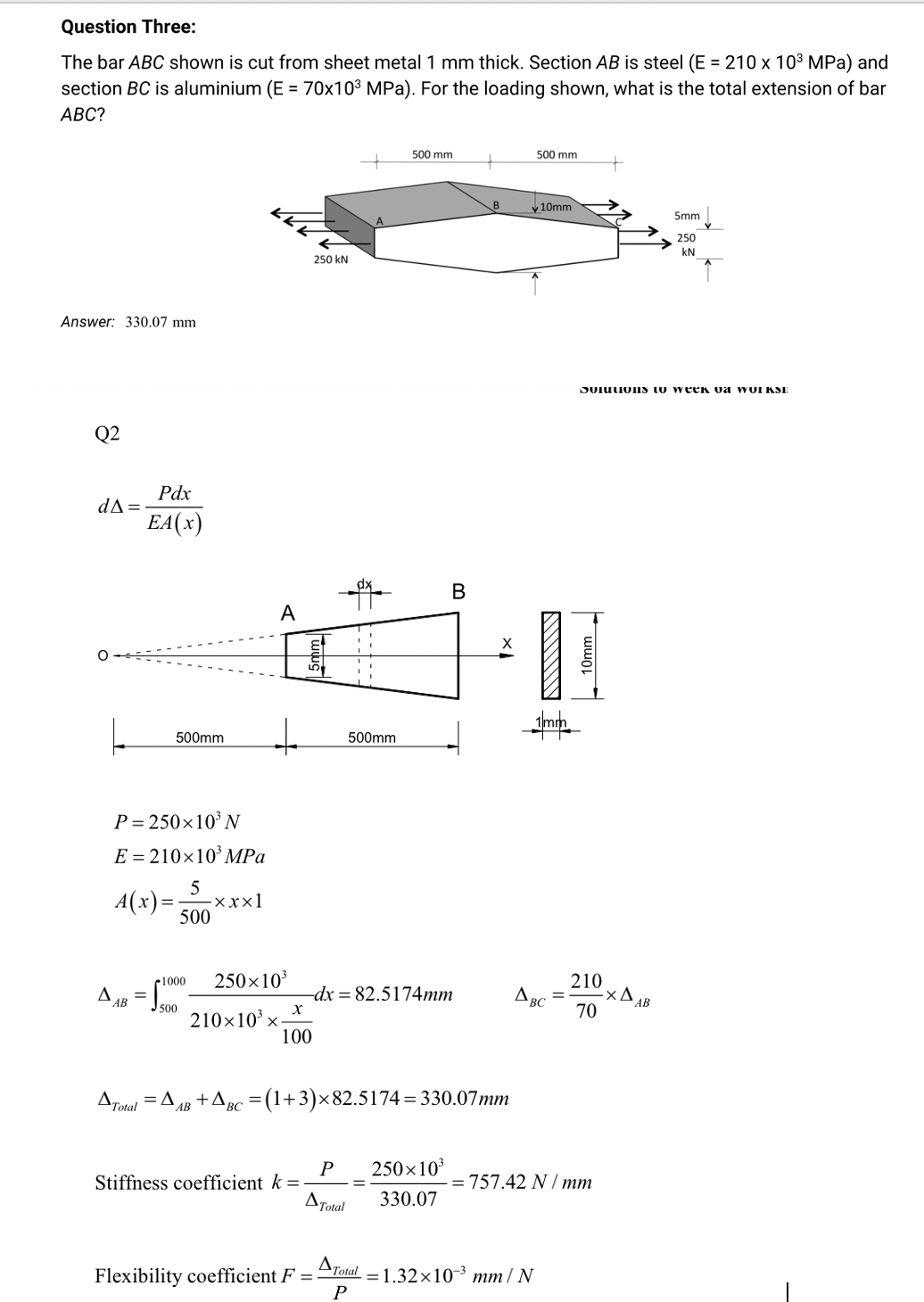 Solved Question Three:The bar ABC shown is cut from sheet | Chegg.com