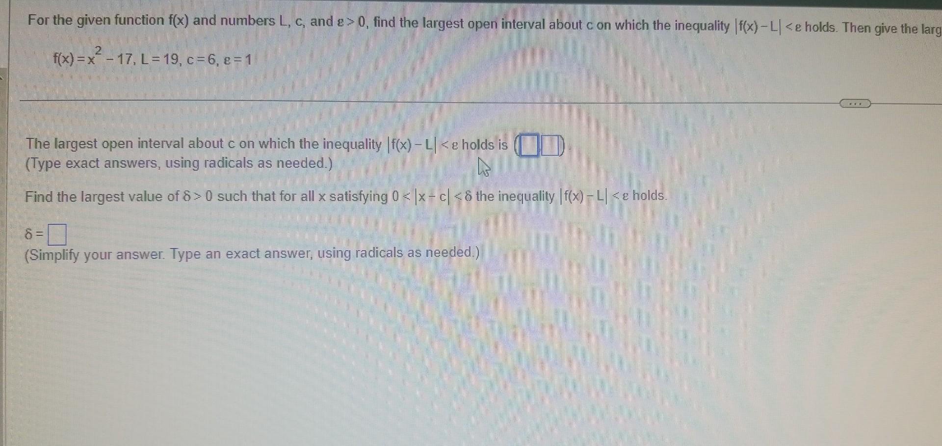 Solved For The Given Function F X And Numbers L C And ε 0