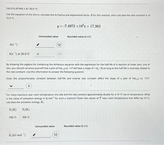 Solved Use the equation of the line to calculate the | Chegg.com