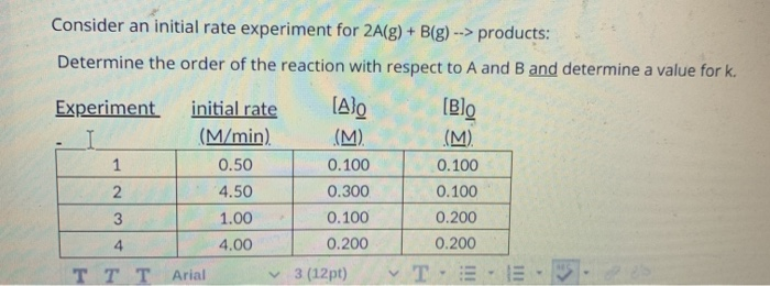 Solved Consider an initial rate experiment for 2A(g) + B(g) | Chegg.com