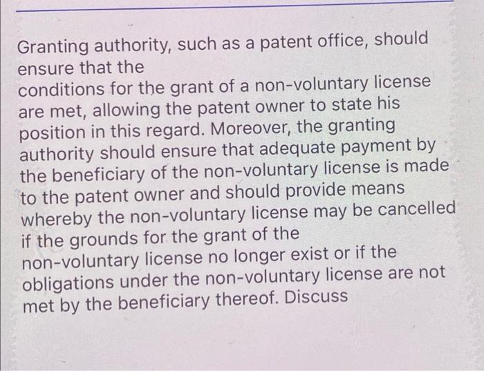 Solved Granting authority, such as a patent office, should | Chegg.com