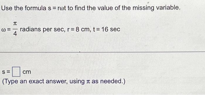 Solved Use the formula s = rot to find the value of the | Chegg.com