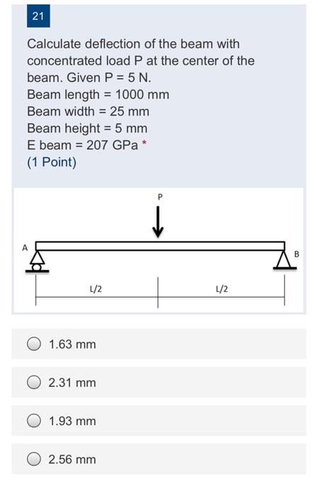 Solved 21 Calculate deflection of the beam with concentrated | Chegg.com