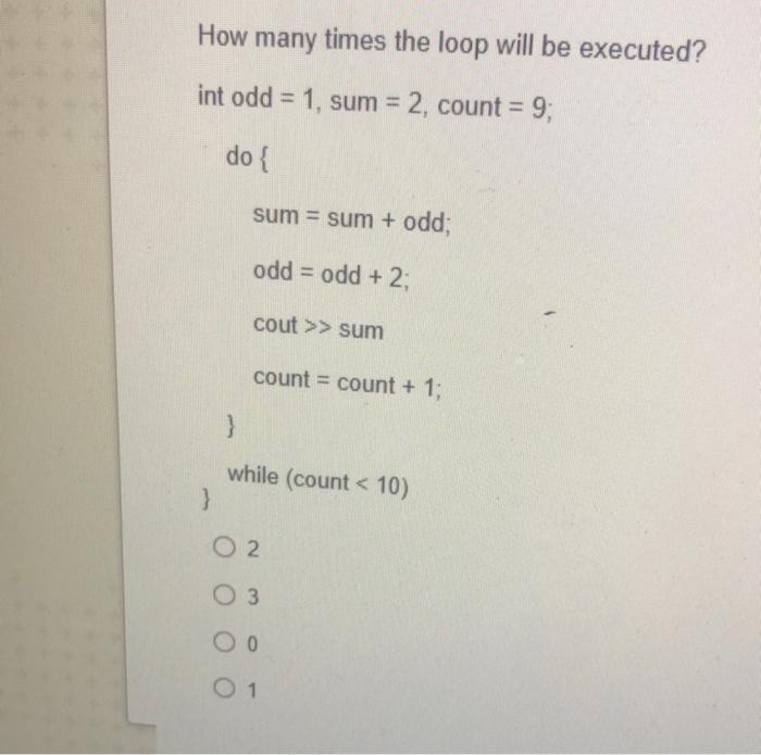 Solved How many times the loop will be executed? int odd = | Chegg.com