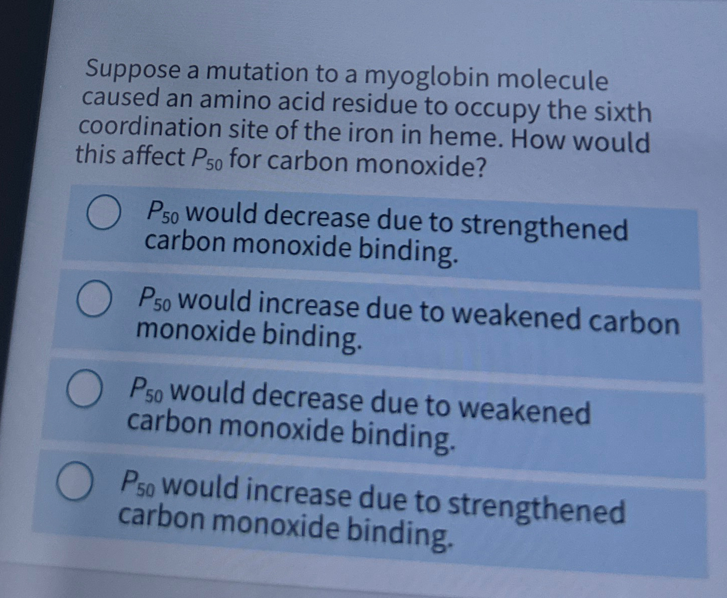 Solved Suppose a mutation to a myoglobin moleculecaused an | Chegg.com