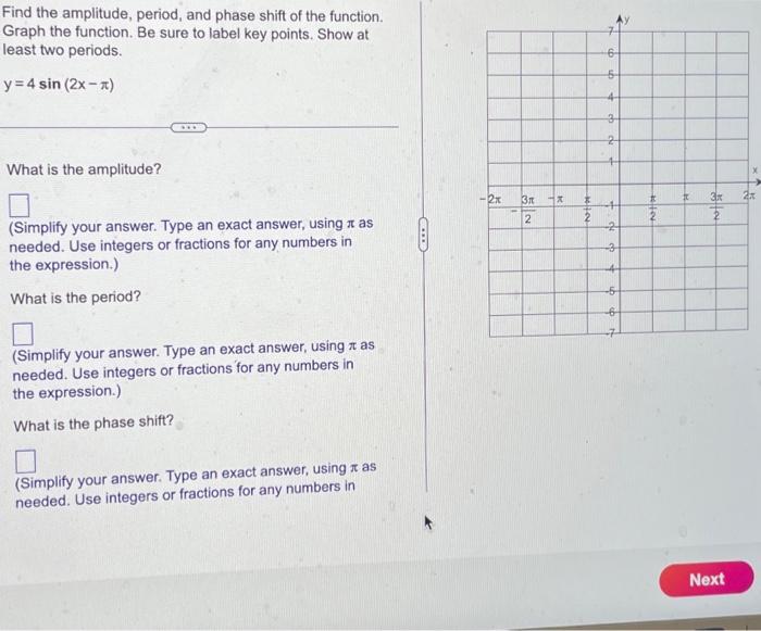 Solved Find the amplitude, period, and phase shift of the | Chegg.com