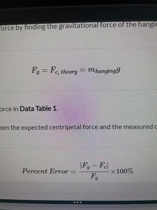 Solved Data Table 1: Varying Hanging Mass - Measurements and | Chegg.com