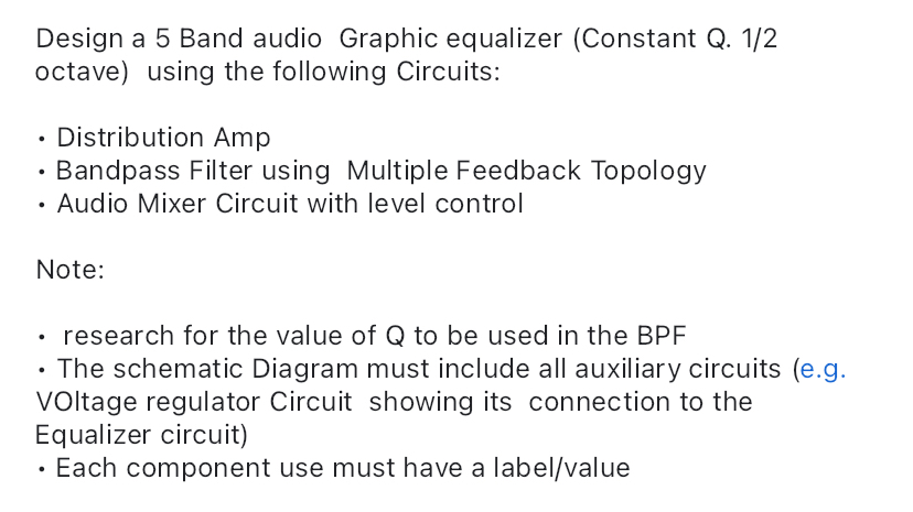 Solved Design a 5 ﻿Band audio Graphic equalizer (Constant | Chegg.com