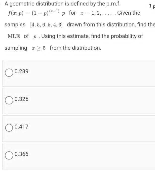 Solved A geometric distribution is defined by the | Chegg.com
