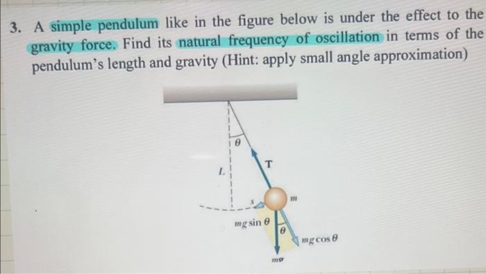 Solved 3. A simple pendulum like in the figure below is | Chegg.com