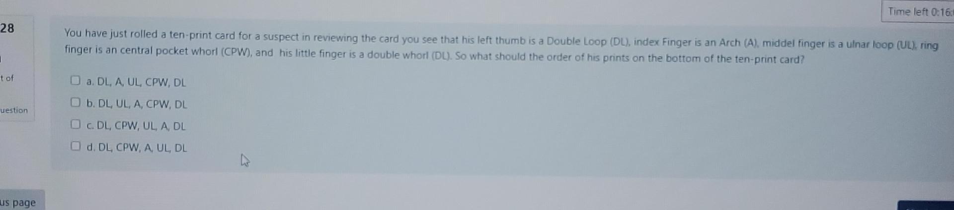 Solved Time left 0.1628You have just rolled a ten-print card | Chegg.com