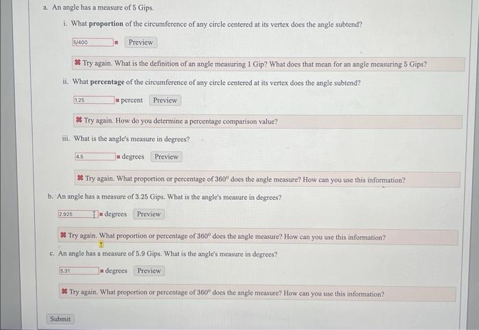 Solved An angle has a measure of 5 Gips. i. What proportion | Chegg.com