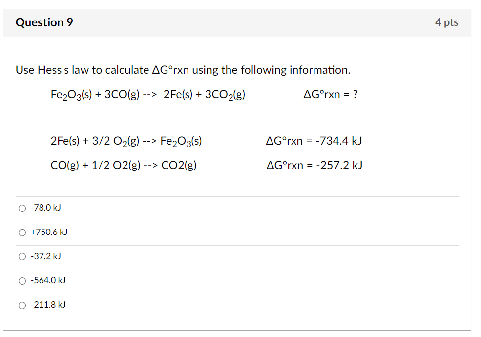 Solved Use Hess's law to calculate ΔG°rxn ﻿using the | Chegg.com