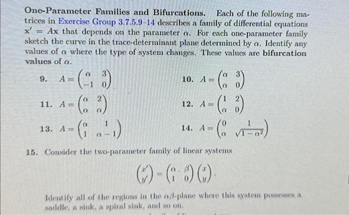 Solved One-Parameter Families and Bifurcations. Each of the | Chegg.com