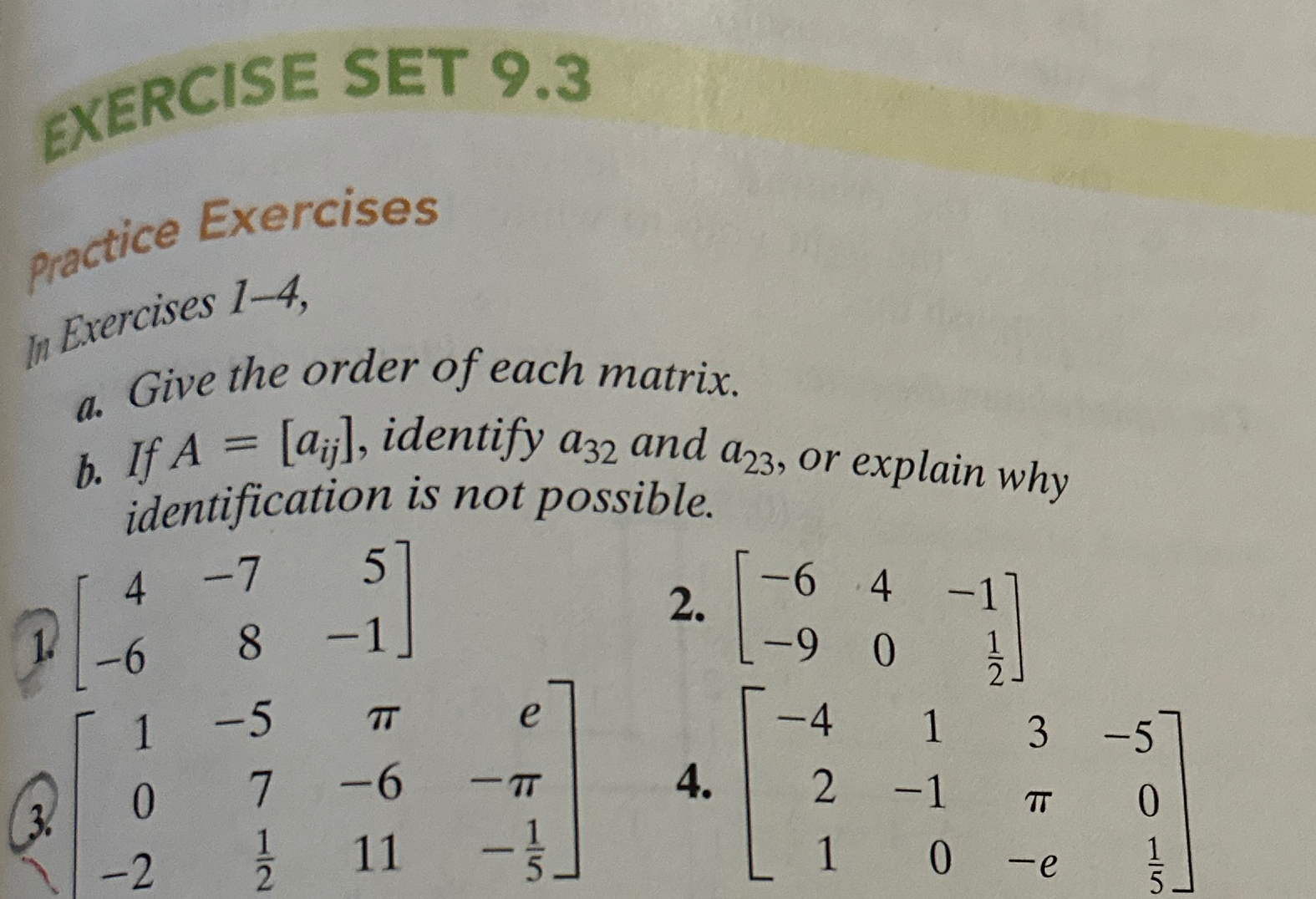 Solved In Exercises 1-4a. ﻿Give the order of each matrix.b. | Chegg.com