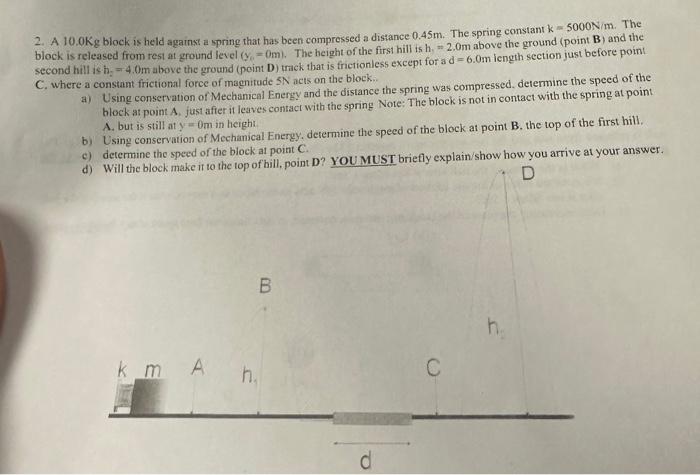 Solved 2. A 10.0Kg block is held against a spring that has | Chegg.com