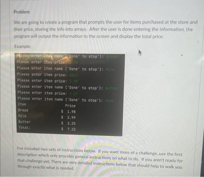 Solved Problem We are going to create a program that prompts | Chegg.com