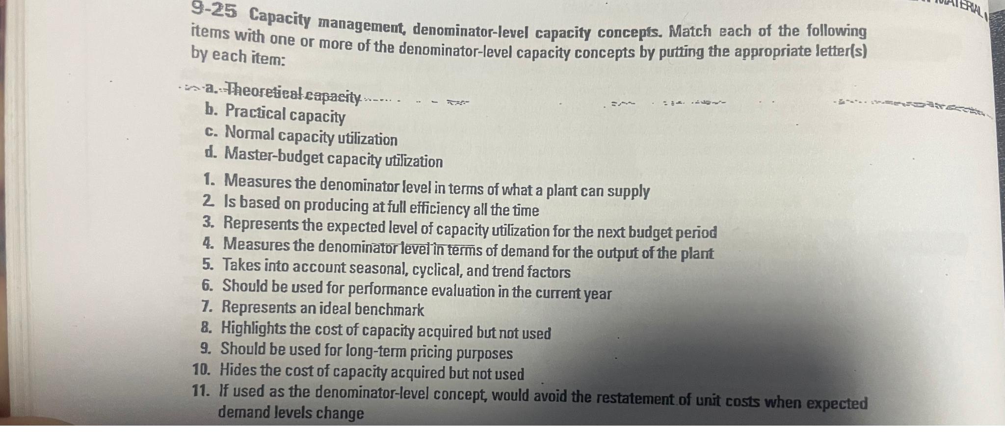 Solved 9-25 ﻿Capacity management, denominator-level capacity | Chegg.com