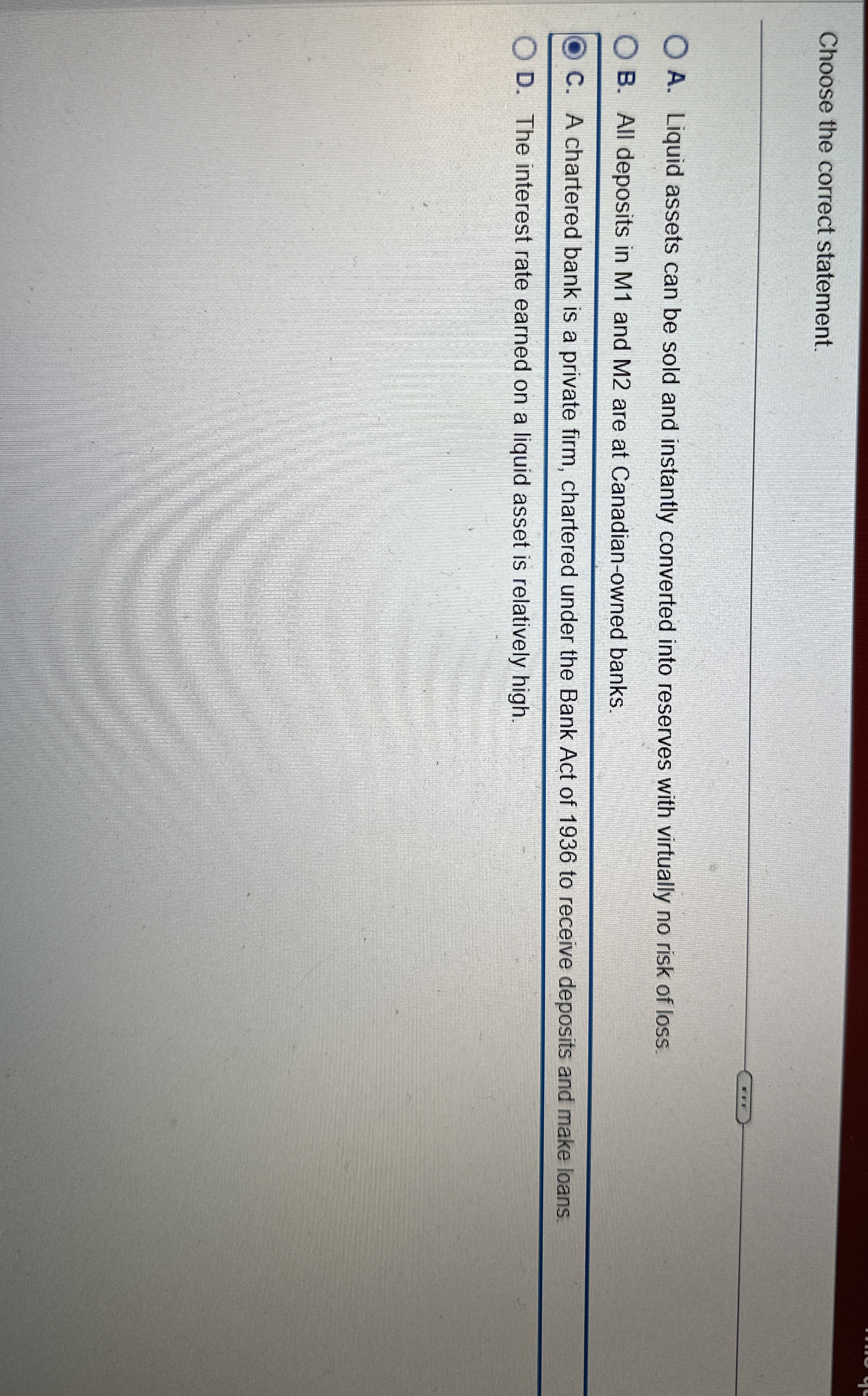 Solved Choose the correct statement.A. ﻿Liquid assets can be | Chegg.com