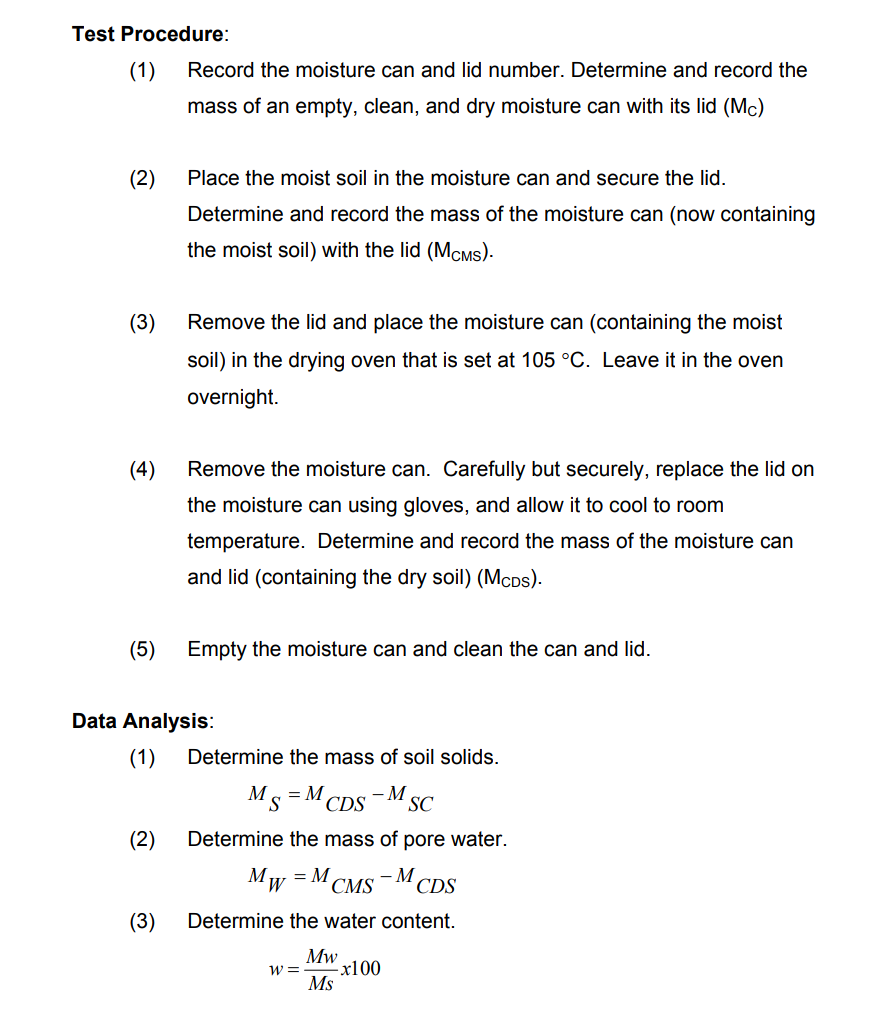 Solved Soil Mechanics Experimental work Moisture content and | Chegg.com