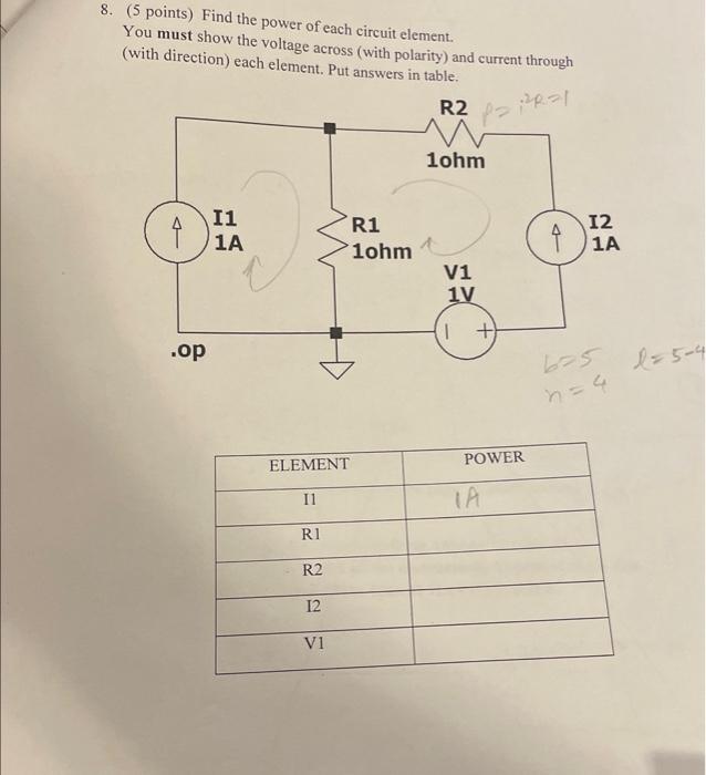 Solved 8. (5 points) Find the power of each circuit element. | Chegg.com