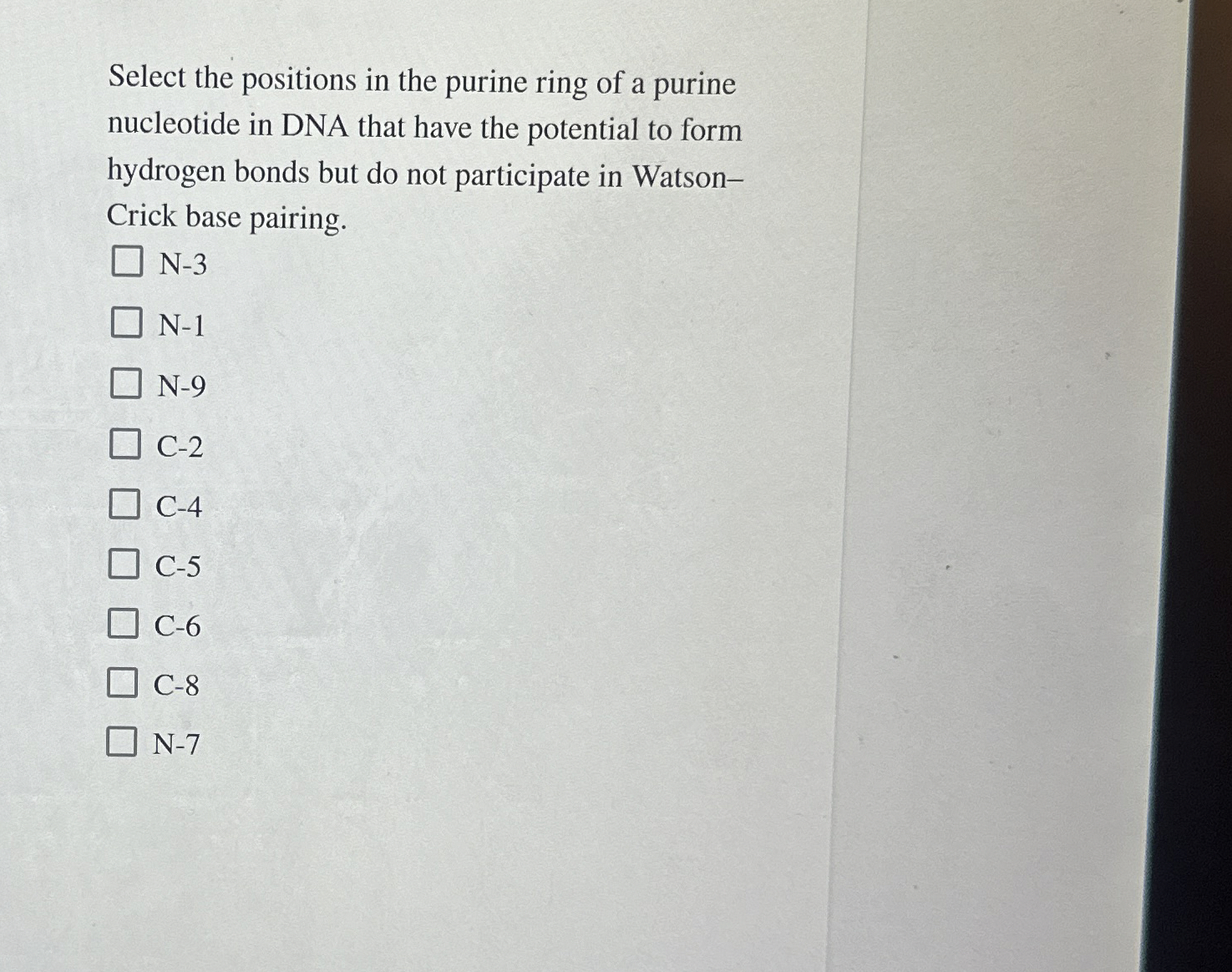 Solved Select the positions in the purine ring of a purine | Chegg.com