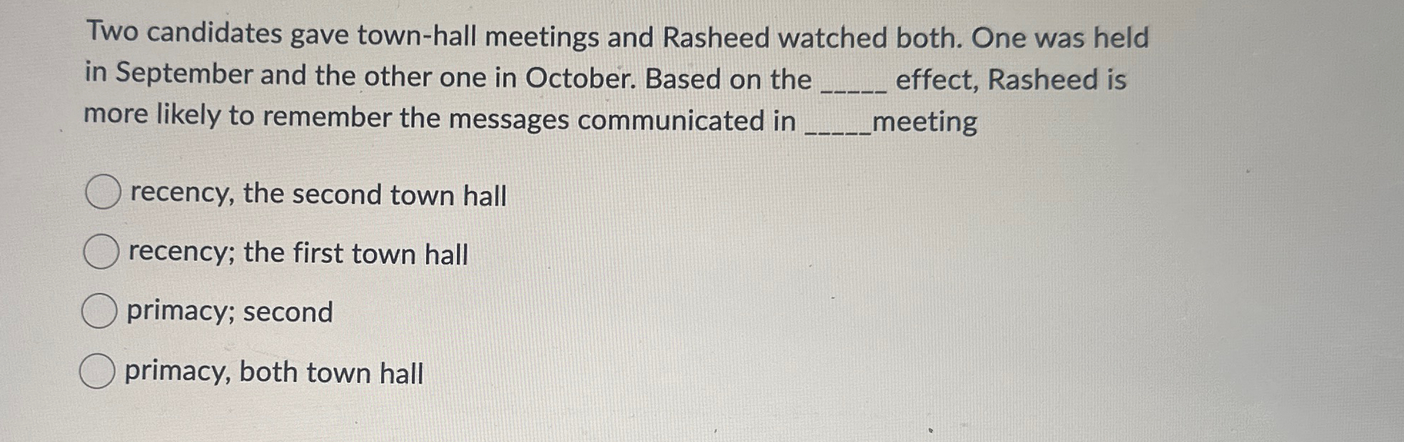 Solved Two candidates gave town-hall meetings and Rasheed | Chegg.com