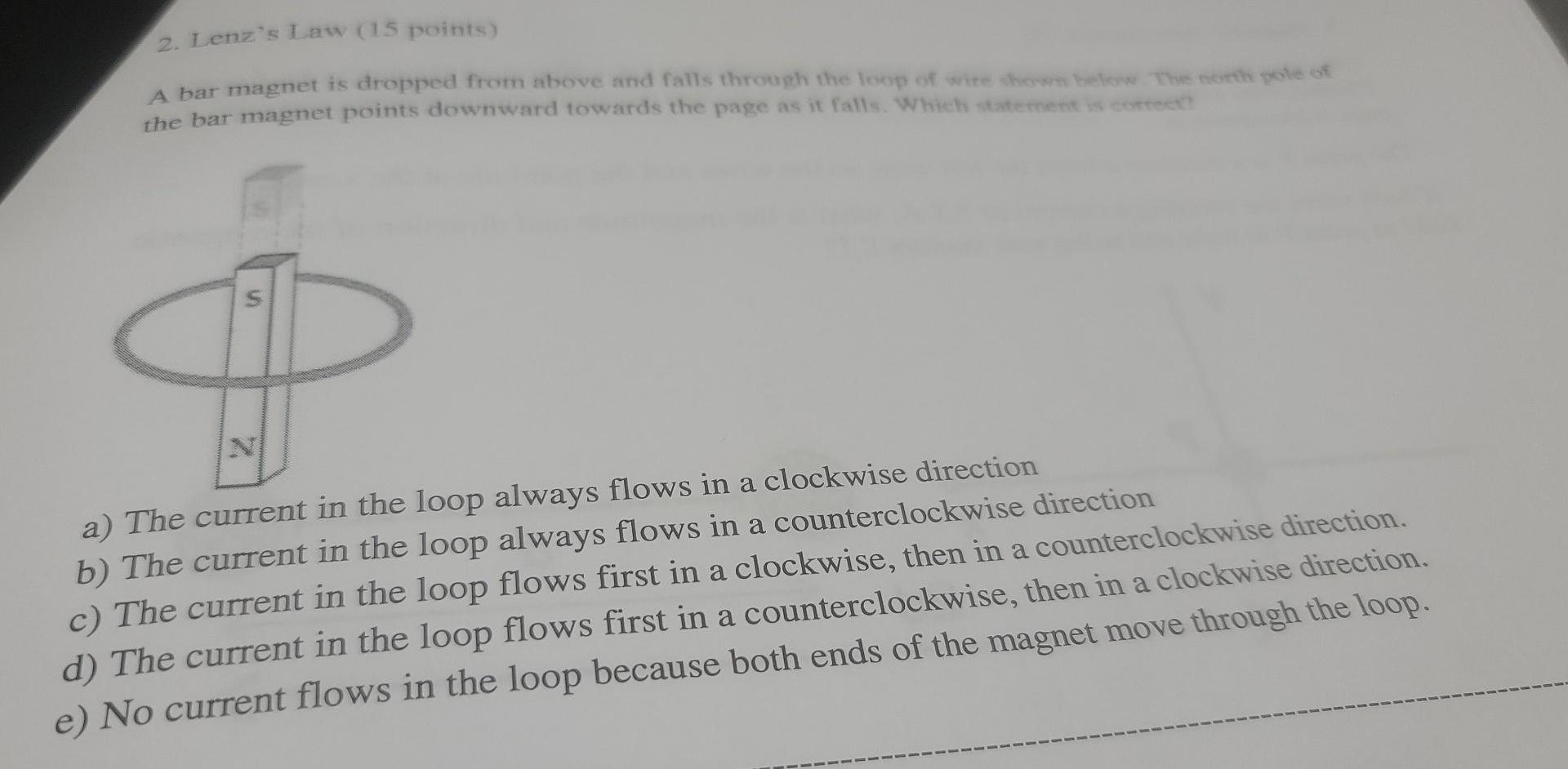 Solved 2. Lenz's Law (15 points) A bar magnet is dropped | Chegg.com