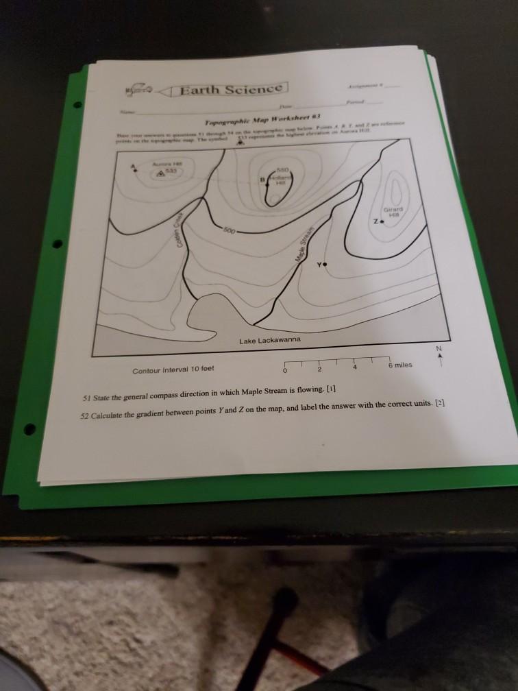 Solved Earth Science Parape Map Worksheet card go Lake | Chegg.com