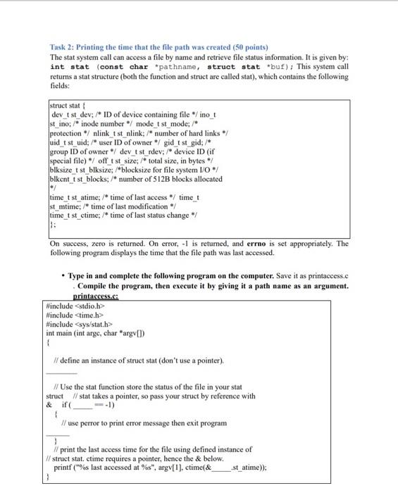 Solved Task 2: Printing the time that the file path was | Chegg.com