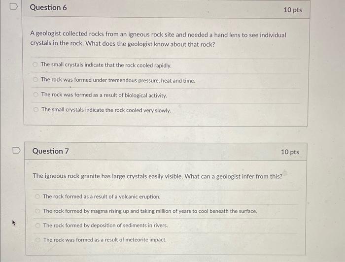 Solved A geologist collected rocks from an igneous rock site | Chegg.com
