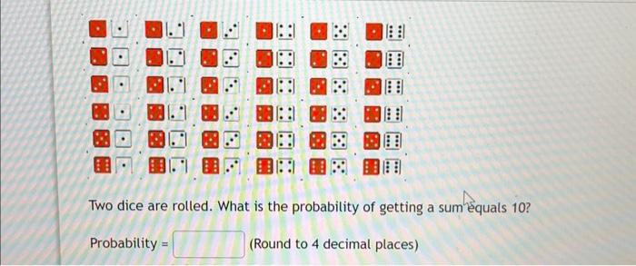 Solved Two dice are rolled. What is the probability of | Chegg.com