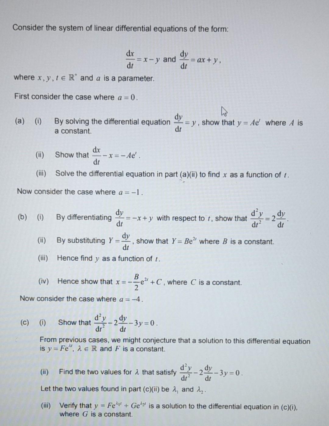 Solved Consider the system of linear differential equations | Chegg.com
