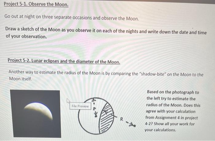 Solved Project 5-1. Observe the Moon. Go out at night on | Chegg.com