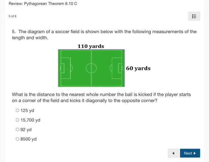 Solved Review: Pythagorean Theorem 8.10 C 5 of 6 ili 5. The | Chegg.com