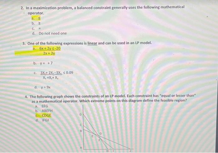Solved 2. In a maximization problem, a balanced constraint | Chegg.com