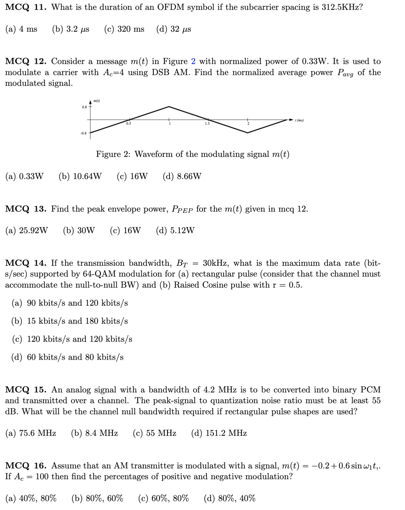 Solved MCQ 11. ﻿What is the duration of an OFDM symbol if | Chegg.com