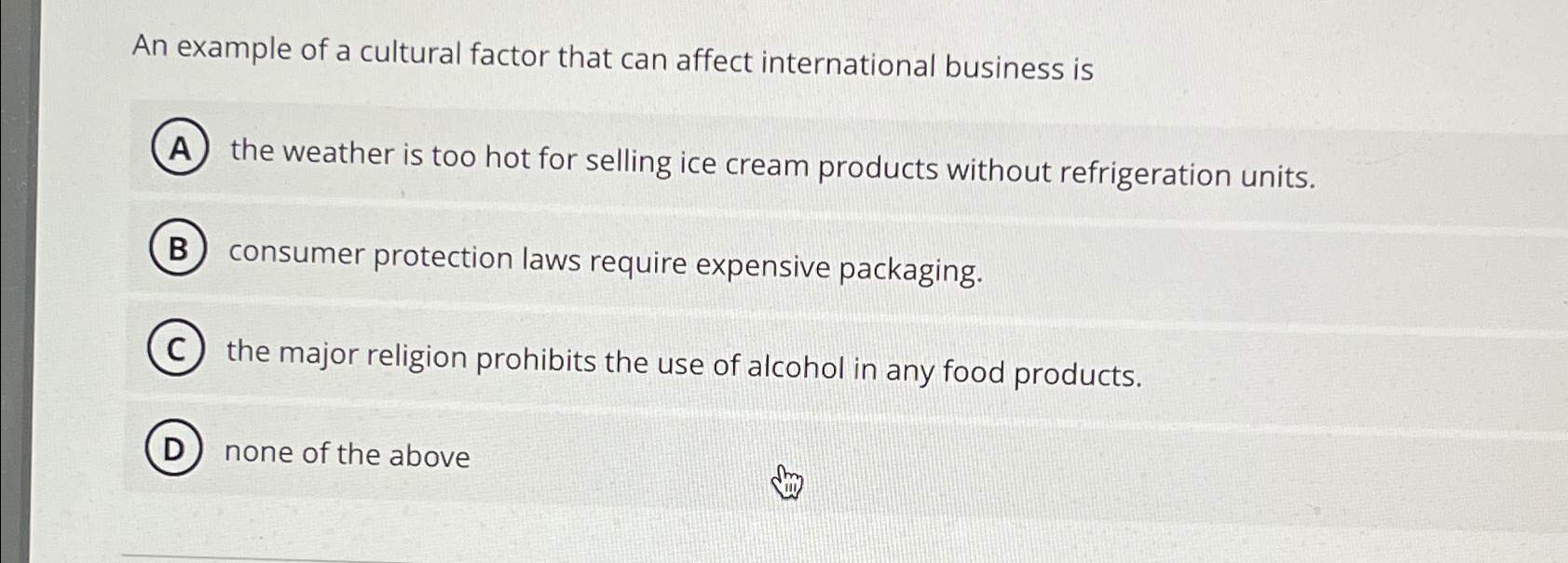 Solved An example of a cultural factor that can affect | Chegg.com
