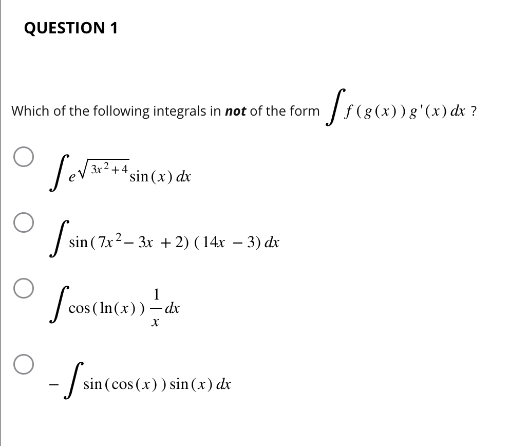Solved QUESTION 1Which of the following integrals in not of | Chegg.com