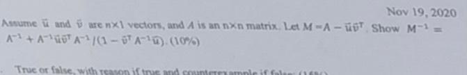 Solved Assume u and v are nx1 vectors and A is an nxn | Chegg.com