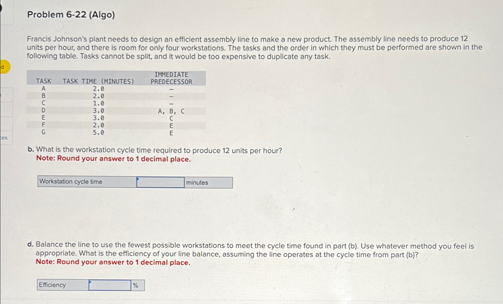 Solved Problem 6-22 (Algo)Francis Johnson's plant needs to | Chegg.com